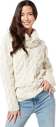 Aran Woollen Mills Pull en laine m&eacute;rinos irlandaise super douce en tricot torsad&eacute; pour femme, fabriqu&eacute; en Irlande, naturel, Taille XL
