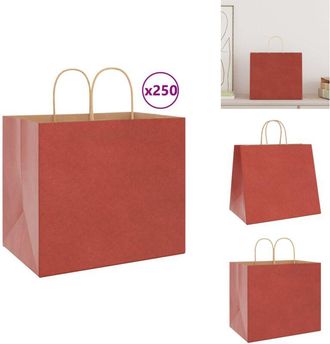 vidaXL Papiertragetaschen 250 Stk. mit Henkeln Rot 32x22x28 cm - Papiertragetasche - Papiertragetaschen - Papiert&uuml;te - Kraftpapiert&uuml;te