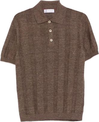 Brunello Cucinelli Homme, Tops, Brun, Taille: L Wide Rib Knit Polo
