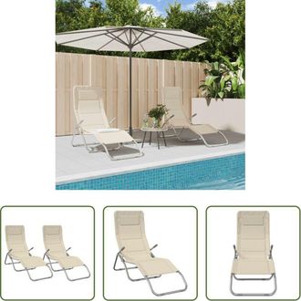 vidaXL Sonnenliege - Sonnenliegen 2 Stk. Creme Textilene & Pulverbeschichteter Stahl