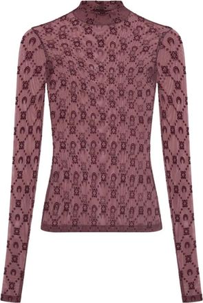 Marine Serre Femme, Blouses et Chemises, Rouge, Taille: 36 FR Mesh Flock Second Skin Highneck Top