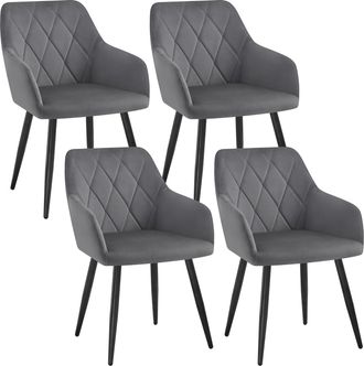 Woltu 4er Set Esszimmerstühle mit Armlehne Rückenlehne, für Esszimmer Wohnzimmer Küche, Bequeme Küchenstühle gepolstert mit Samtbezug, Metallbeinen, Dunkelg