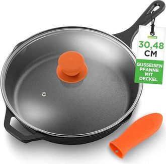 Nutrichef NutriChef Gusseisen Grillpfanne Induktion - Lodge Cast Iron, Grill Pan - Eisenpfanne Perfekt als Steakpfanne, Voreingebrannte Bratpfanne aus Gusseisen