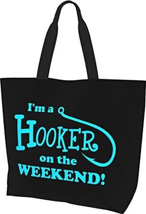 AOOEDM Im A Hooker On The Weekends Sac &agrave; provisions r&eacute;utilisable en toile pour femme