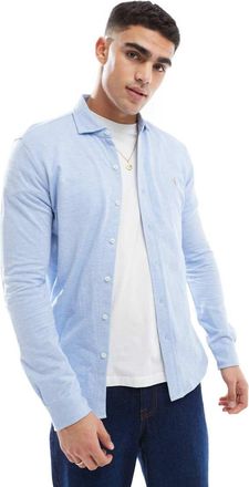 Polo Ralph Lauren Jersey-Hemd in Hellblau meliert mit Fischgr&auml;tmuster, Markenlogo und Estate-Kragen