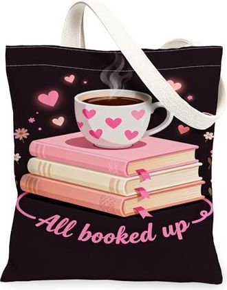 Generic Sacs fourre-tout en toile caf&eacute;, motif coeur mignon, sacs d&eacute;picerie r&eacute;utilisables, confortables, vintage, floraux, l&eacute;gers et lavables, noir, 13x15 Inch