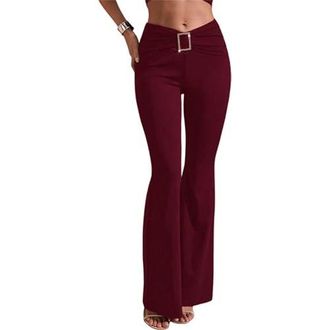 Generic Pantalon habill&eacute; bootcut pour femme - Pantalon de travail d&eacute;contract&eacute; carr&eacute; avec strass - Legging &eacute;vas&eacute; confortable avec poche, bordeaux, XXL