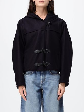Isabel Marant Duffle-coat court en coton avec capuche et empi&egrave;cements en cuir