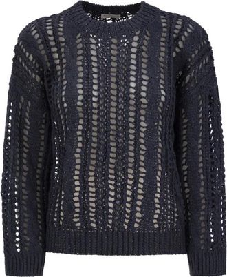 Brunello Cucinelli Femme, Pulls, Bleu, Taille: 40 FR Jersey de jute et coton avec maille et torsades