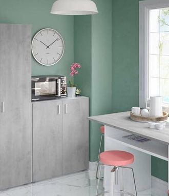 Dmora 2-türiger Mehrzweckschrank Hialeah, niedriger Zusatzschrank, Schuhregal mit Flügeltüren und 1 Regal, Schuhschrank, 80 x 37 x 92 cm, Zement und Weiß