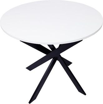 Skraut Home Runder Fester Esstisch | Modell Zen | Wohnzimmer | 90x90x77 cm | Kapazität für 4 Personen | Widerstandsfähige Materialien (Weiß + Schwarze Beine, 90cm