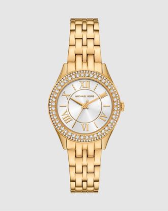 Michael Kors Harlowe montre en acier inoxydable dor&eacute; &agrave; trois aiguilles, dor&eacute;e