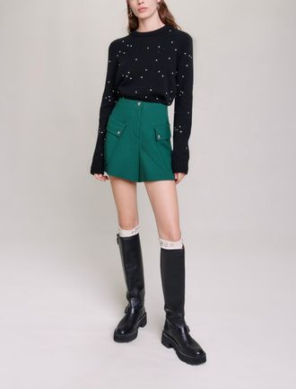 Maje Short Structur&eacute; &Agrave; Poches - Vert - Taille 34 - Maje