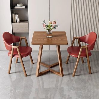 Generic 24-Zoll-Set Mit Quadratischem Esstisch Und 2 Gepolsterten Sesseln - Kompakte St&uuml;hle Aus Kunstleder/Stoff for K&uuml;che, B&uuml;ro Und Empfang(Wine Red,Faux Lea
