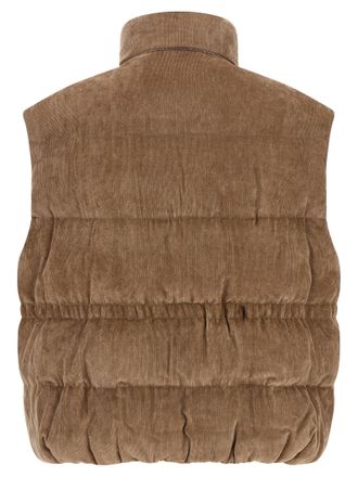 Brunello Cucinelli Corduroy Feather-Padded Vest - Beige