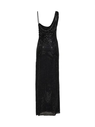 Self Portrait Womens Maxi Dress Draped Tulle Black Polyester