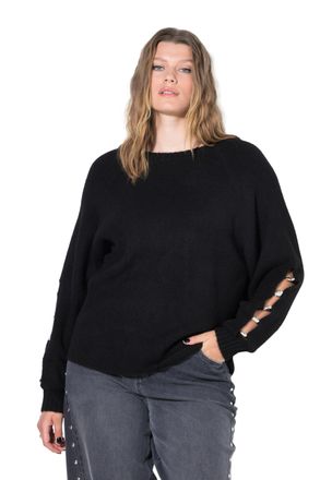 STUDIO UNTOLD Damen große Größen Übergrößen Plus Size Pullover, Boxy Shape, Raglanärmel mit Schlitz und Ziersteinen schwarz 54+ 844744100-54+