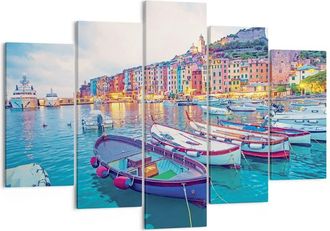 Arttor Bilder auf Leinwand 150x100cm Leinwandbild Porto Boote die Farben Gro&szlig; XXL Wanddeko Bild Schlafzimmer Set 5 teilige Wandbilder Dekoration Wohnzimmer C