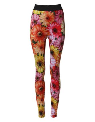 Dolce & Gabbana Womens Multicolor Floral Leggings Stretchwaist Pants Elastane+polyamid+polyester