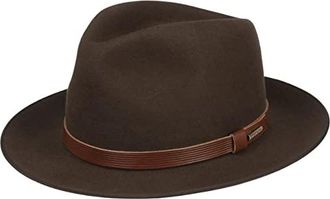 Stetson Chapeau en Feutre de Poil Vanderson Homme - Made in The EU avec Bandeau Cuir Hiver Automne-Hiver - 60 cm Marron Fonce