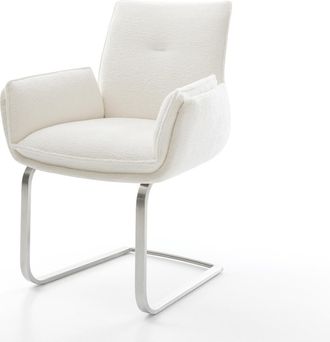 DELIFE Freischwinger Nela-Flex Boucl&eacute; Soft Beige Freischwinger flach Edelstahl, Esszimmerst&uuml;hle