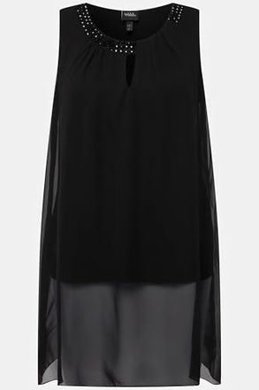 Ulla Popken Femme Grandes Tailles Tunique Longue, Petites Pierres Fantaisie. Silhouette en A, d&eacute;collet&eacute; Rond, sans Manches. Noir 46+ 819532100-46+