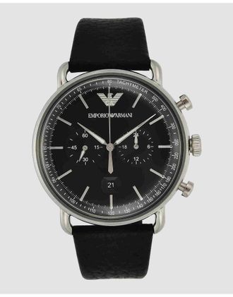 Emporio Armani montre chronographe &agrave; bracelet cuir noir pour homme