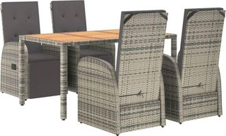 vidaXL 5-tlg. Garten-Essgruppe mit Kissen Grau Poly Rattan vidaXL