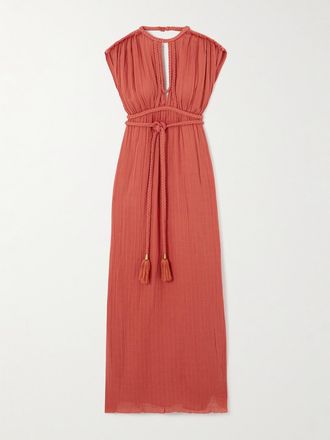Isabel Marant Joya Maxikleid Aus Baumwollgaze Mit Geflochtenen Details Und R&uuml;ckenausschnitt - Burgunder