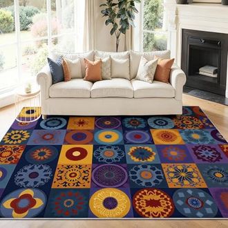 Generic Tapis &agrave; Motif G&eacute;om&eacute;trie Traditionnelle Cercle Grand Antid&eacute;rapant &agrave; Poils Courts Doux Chambre Poil Ras de Sol Color&eacute;, 160 x 230 cm