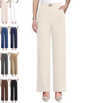 Generic Pantalon extensible taille haute drap&eacute; doux et soyeux pour femmes &acirc;g&eacute;es de plus de 50 ans, Beige-long, 5XL