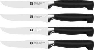 Zwilling Vier Sterne Steakmesser-Set 4-teilig, Klingenl&auml;nge 12 cm, Rostfreier Spezialstahl, Ergonomischer Kunststoff-Griff, Schwarz [Made in Germany], Bunt