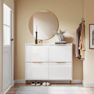 SoBuy SoBuy Meuble &agrave; Chaussures Entr&eacute;e Armoire &agrave; Chaussures Ultra Fin 19cm - Blanc Brillant et Or - pour Entr&eacute;e, Couloir, Petit Espace, Anti-Basculement
