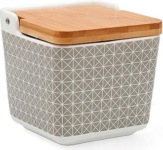 Quid TU Y YO Salzstreuer aus Keramik, quadratisch, bedruckt mit Bambusdeckel, 12 x 12 cm