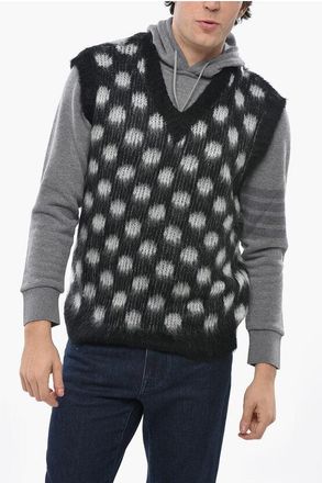 Marni Polka Dots Mohair Blend FUZZY-WUZZY Sweater with V-Neck size 50