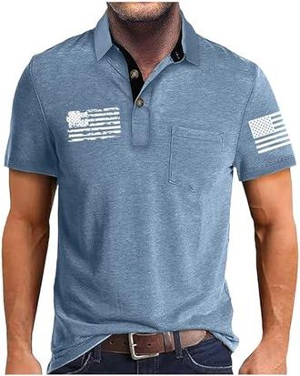 Generic Polo &agrave; manches courtes pour homme - Imprim&eacute; &agrave; revers - Fermeture &eacute;clair, bleu, 3XL