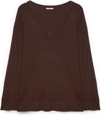 Fiorella Rubino Pull col en V en m&eacute;lange viscose - Femme - Pulls - Brun - Taille: 36 FR