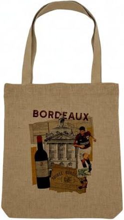 Fabulous Sac Shopping Tote Bag Aspect Lin - Bordeaux Collage Ville France Vin Voyage - Sac de Courses Toile Epaisse 360g Beige Naturel Cabas Port&eacute; Epaule Solid