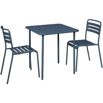 Sweeek Table de jardin m&eacute;tal + 2 assises bleu marine Am&eacute;lia