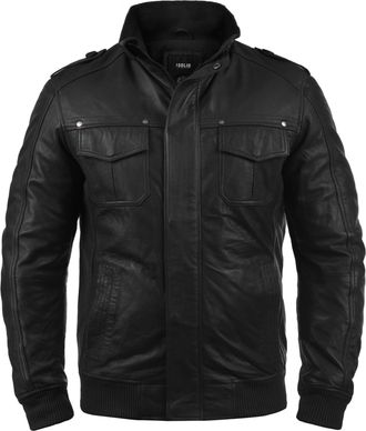 Solid SDCamash Herren Lederjacke Bikerjacke Echtleder Jacke mit Stehkragen Eingrifftaschen Rippbündchen 100% Schafsleder Regular fit, Größe:3XL, Farbe:Black