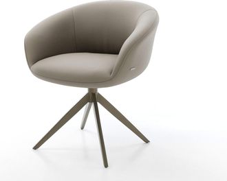 DELIFE Drehstuhl Vinka-Flex mit Armlehnen Echt-Leder Schlamm Kreuzgestell breit Effektfinish Titan 360&deg; drehbar Wippfunktion Taschenfederkern, Esszimmerst&uuml;hl