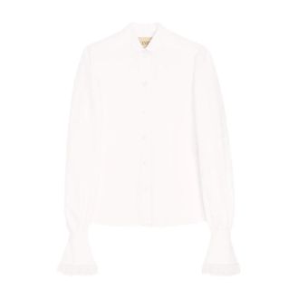 Valentino Garavani Hemd aus Baumwollpopeline mit plissierter Plastron und Spitzendetails - - Blouses & Shirts - Damen - Wei&szlig; - S