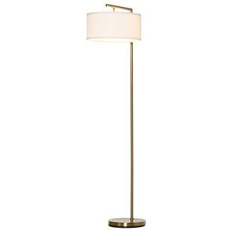 HOMCOM Lampadaire lampe &agrave; pied abat-jour en tissu de lin base ronde stable pour salle bureau chambre &agrave; coucher 47 x 37 x 153 cm or et blanc