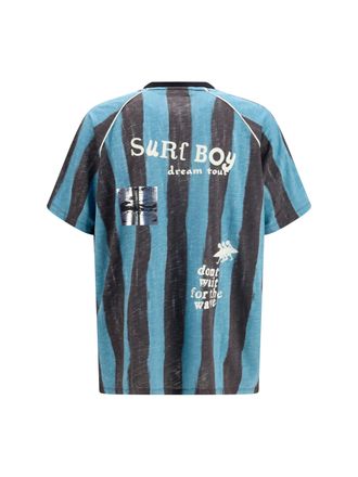 Palm Angels Mens Soccer Cali T-Shirt Black-Blue Cotton T-Shirts And Polos