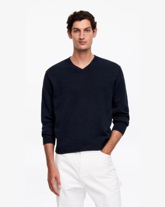 Arket Pullover Aus Leinen Und Baumwolle Mit V-Ausschnitt -Blau