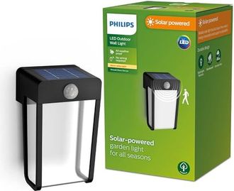 Philips Outdoor Solar Shroud Wandleuchte 2,3W, Tageslicht- und Bewegungssensor, klar, 2700 Kelvin, IP44 wetterfest, schwarz, 107 mm