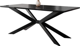 Mirjan24 Tisch Frolen, Praktischer Esszimmertisch, Wohnzimmertisch, Küchentisch, Schwrz Metallbeine, Tisch für Esszimmer, Essgruppe (Marmor Black Royal + Schwa