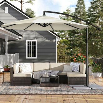 Songmics Parasol Double 460 x 270 cm, Ombrelle Extra Large pour Terrasse, Protection UPF 50+, avec Manivelle, pour Jardin, Ext&eacute;rieur, Piscine, Plage, sans