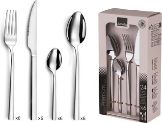 Amefa Besteck FIGUR, Edelstahl, gradlinig, elegant, Messer mit mikroverzahnter Klinge, 24-teilig