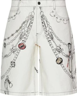 John Richmond Homme, Shorts, Blanc, Taille: XS Bermuda en jean avec motif ornemental et design iconique
